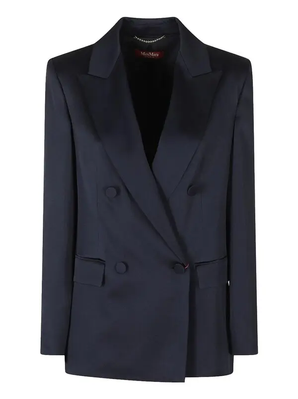 Max Mara Double Breasted Acetate Blend Blazer - Blue