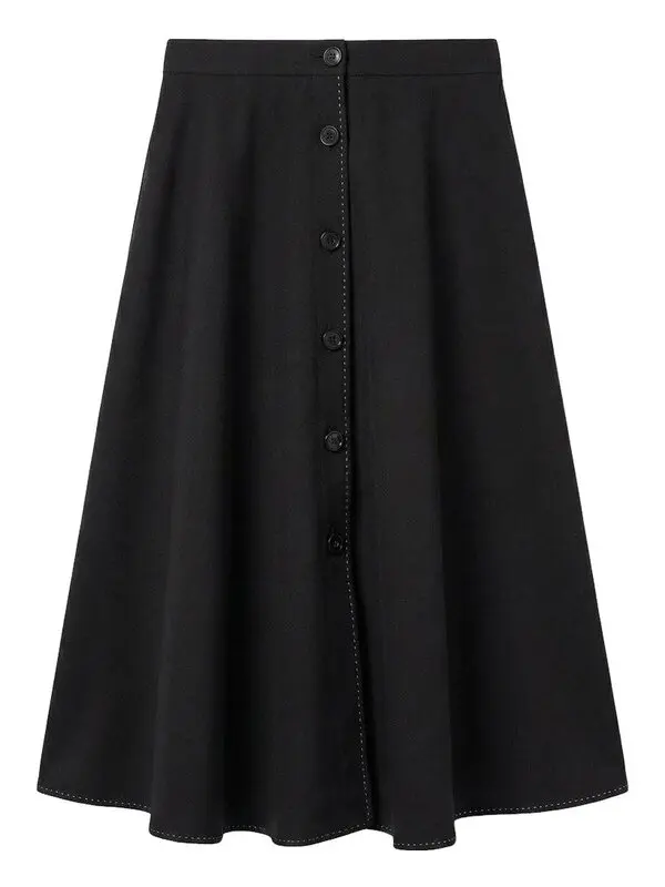 NISSA Linen Blend Button-front Midi Skirt - Multicolor