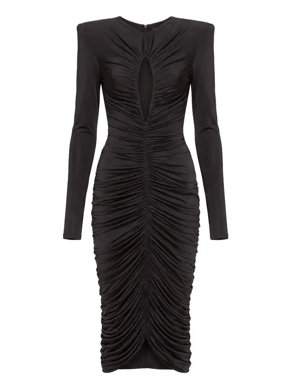 NISSA Long Sleeve Ruched Evening Dress - Multicolor