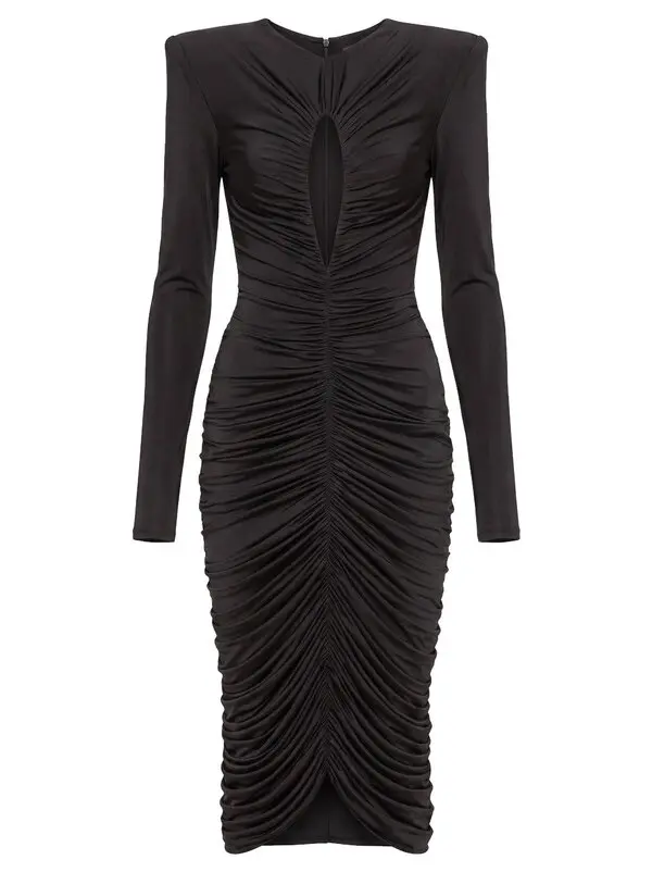 NISSA Long Sleeve Ruched Evening Dress - Multicolor