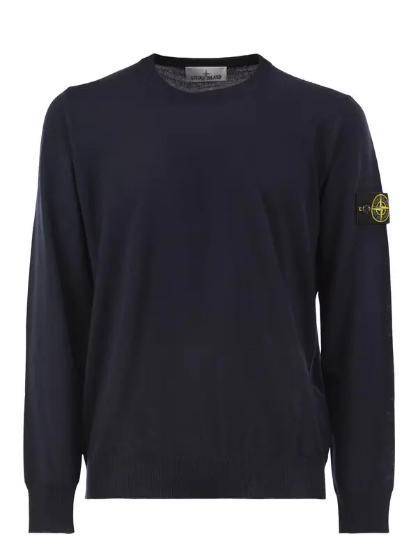 Stone Island Wool Crew Neck Jumper With Embossed Stitching - Blue