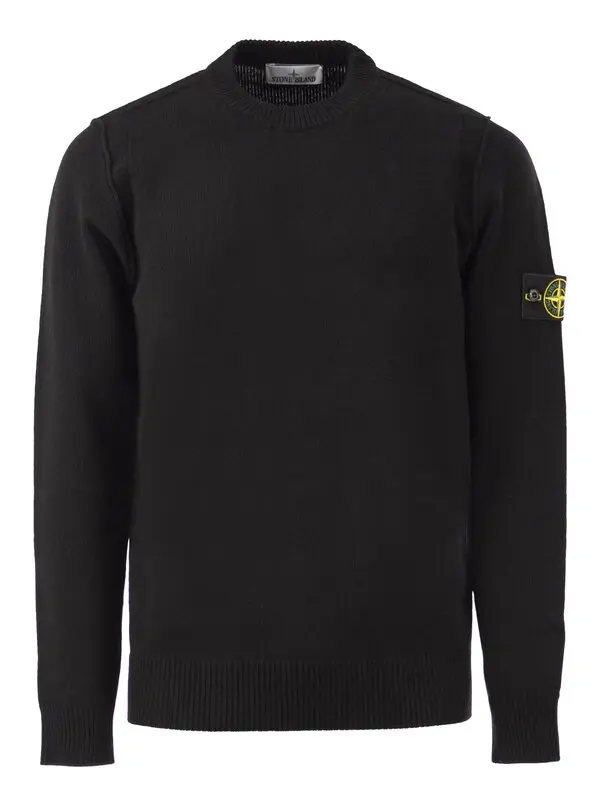Stone Island Crew Neck Jumper With Reverse Stitch Details - Black