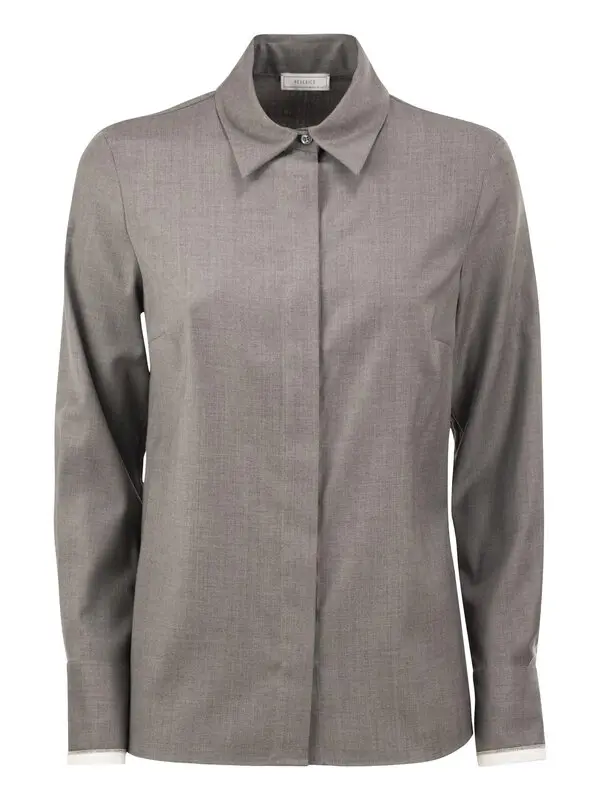 Peserico Stretch Virgin Wool And Viscose Shirt With Shimmering Cuff Detail - Gray