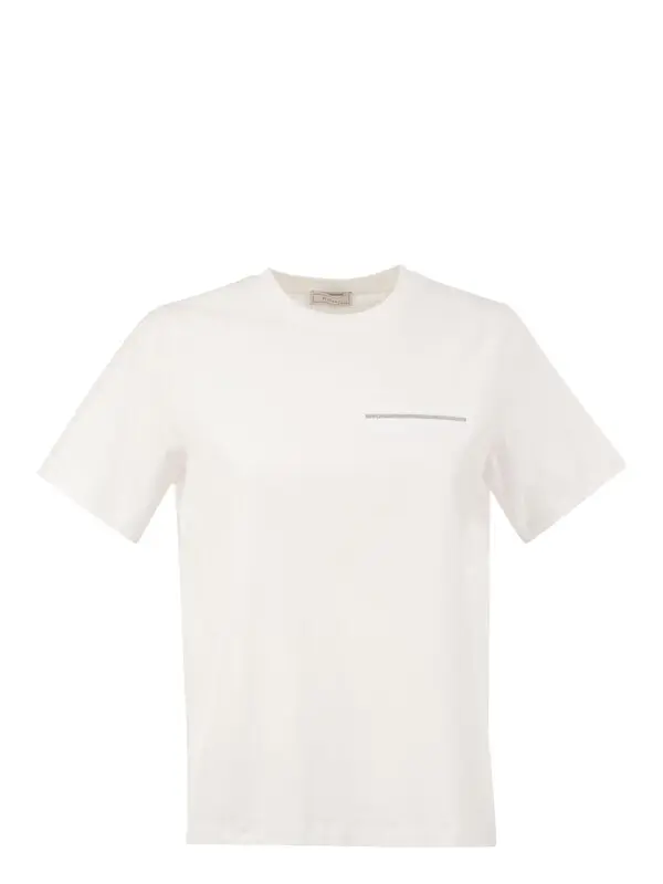 Peserico Stretch Cotton T-shirt With Punto Luce Pocket Detail - White
