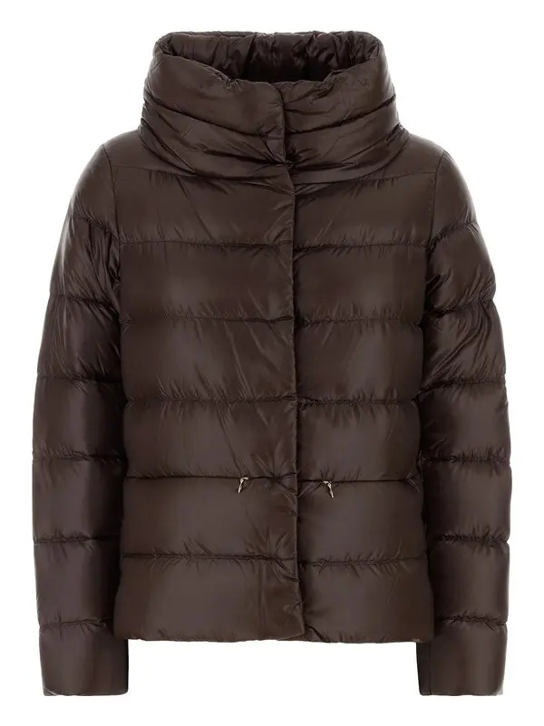 Herno Quilted Down Jacket With Logo Plate - Brown