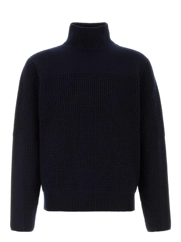 FERRAGAMO Navy Wool Mock-turtleneck Sweater With Gancini Detail - Blue