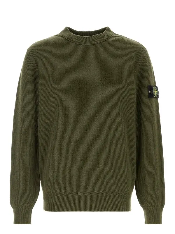 Stone Island Cotton Crewneck Sweater With Detachable Logo Patch - Green