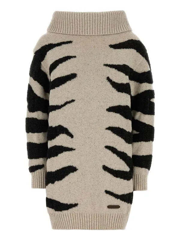 Moschino Animal Print Wool Blend Sweater Dress - Light Brown