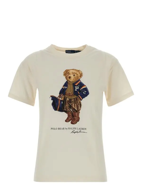 Polo Ralph Lauren Cream Cotton T-shirt With Polo Bear Print - Yellow