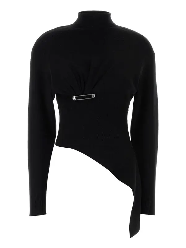 LANVIN Wool Blend Sweater With Decorative Brooch - Black