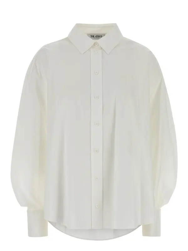 Attico Cotton Shirt With Embroidered Logo And Peculiar Neckline - White