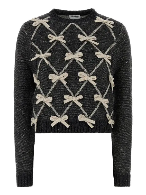 Moschino Wool Blend Sweater With Bow Embellishments - Grey