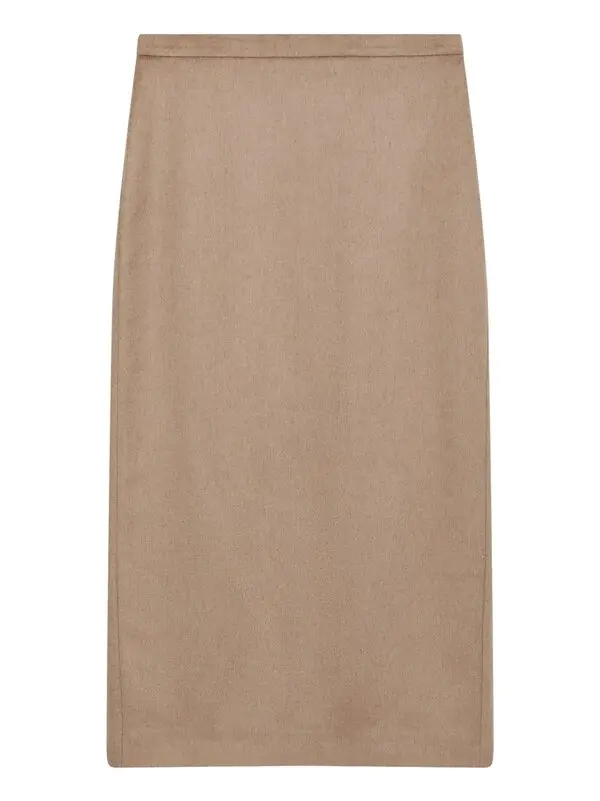 Max Mara Camel Brushed Wool Pencil Skirt - Brown