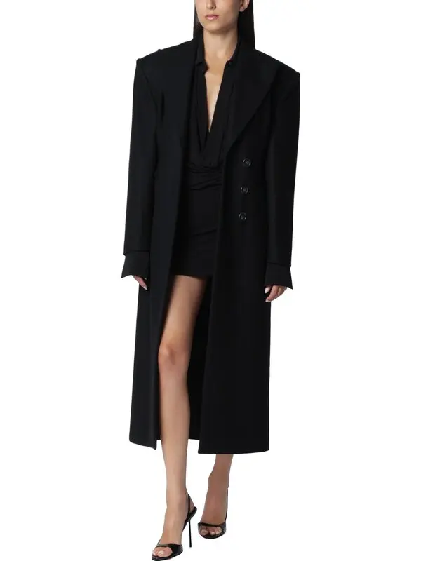 Andamane Single-breasted Coat With Structured Shoulders - Black
