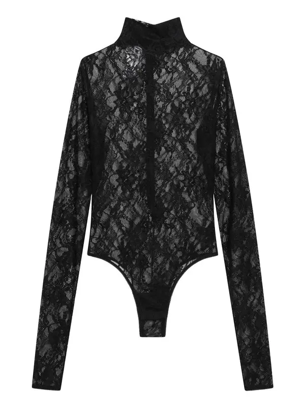 Andamane Lace High Neck Bodysuit - Black