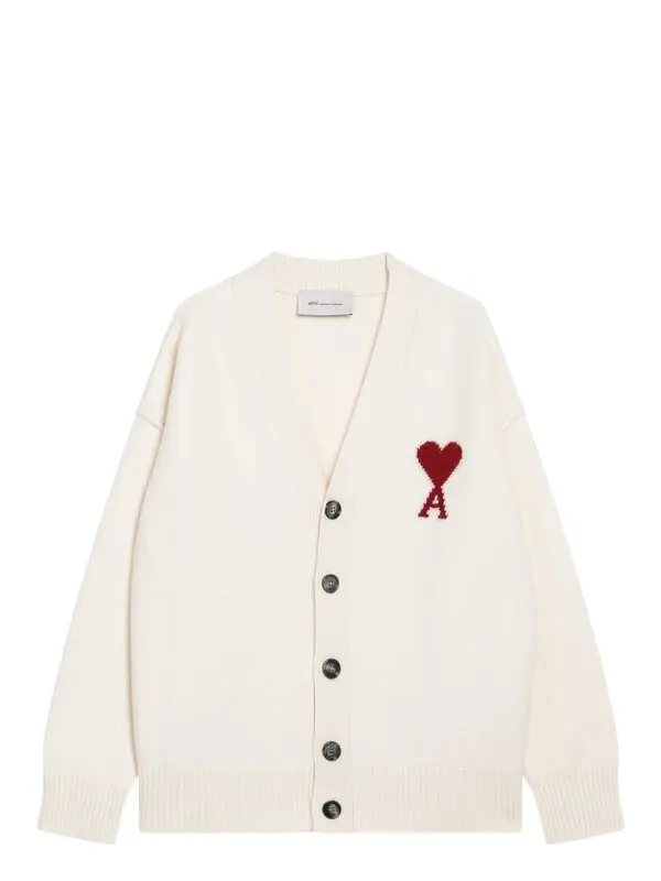 AMI Paris De Coeur Wool Cardigan - White