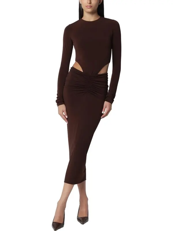 Andamane Crewneck Midi Dress With Waist Cut-out - Brown