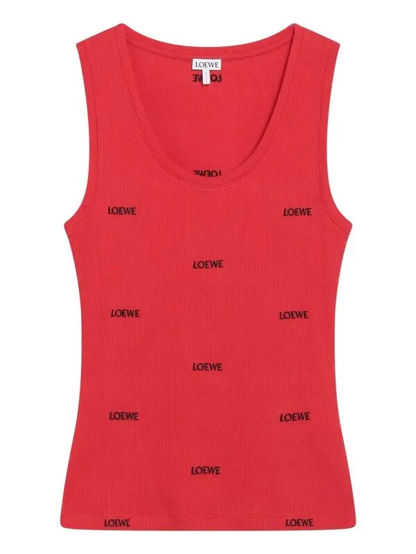 Loewe Ribbed Cotton Tank Top With All-over Logo Embroidery - Red