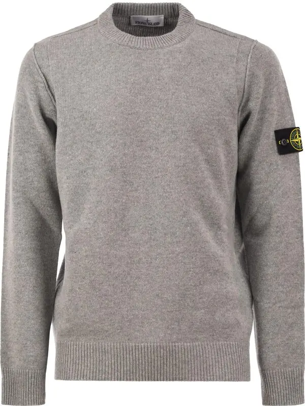 Stone Island Crew Neck Jumper With Reverse Stitch Details - Gray