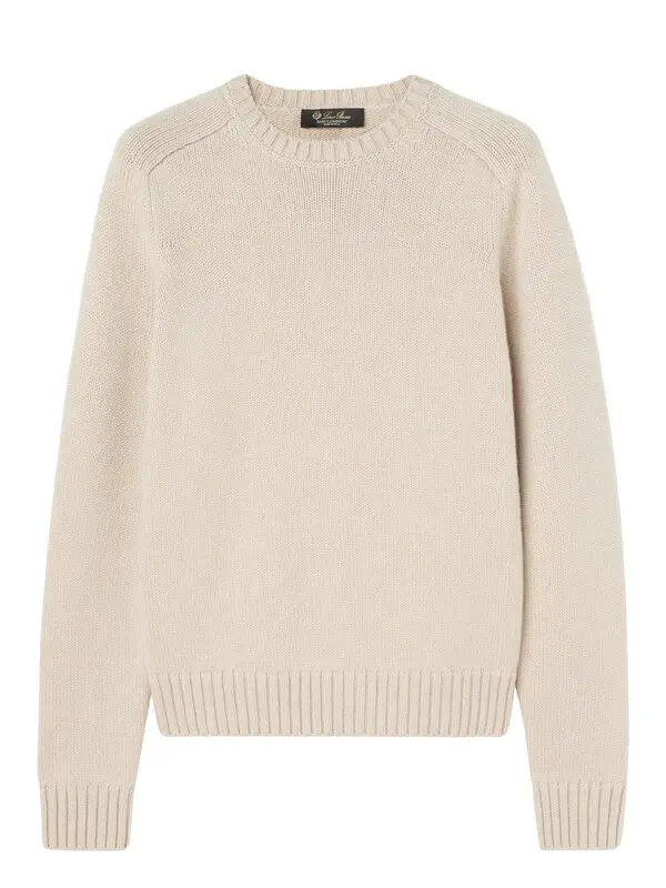 Loro Piana Beige Melange Cashmere Crewneck Sweater - Cream