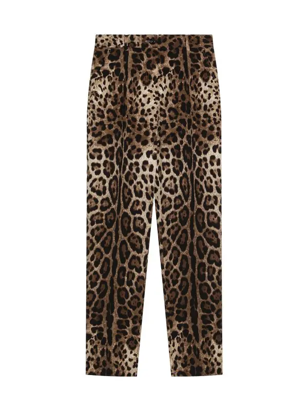 Dolce & Gabbana Leopard-print Stretch Wool Canvas Pants - Brown