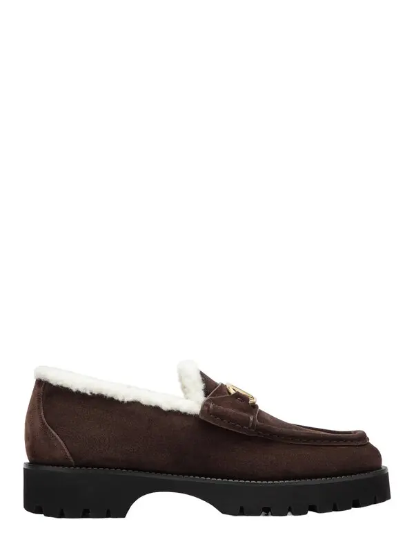 Valentino Garavani Suede Shearling Loafers - Brown