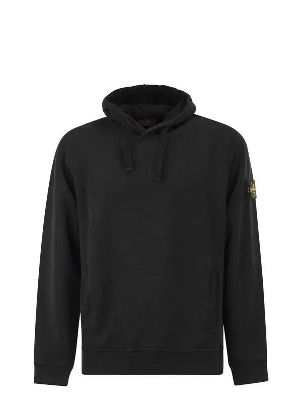 Stone Island Cotton Hooded Sweatshirt With Compass Badge - Black