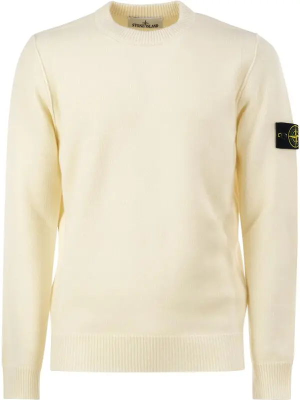 Stone Island Crew Neck Jumper With Reverse Stitch Details - Cream