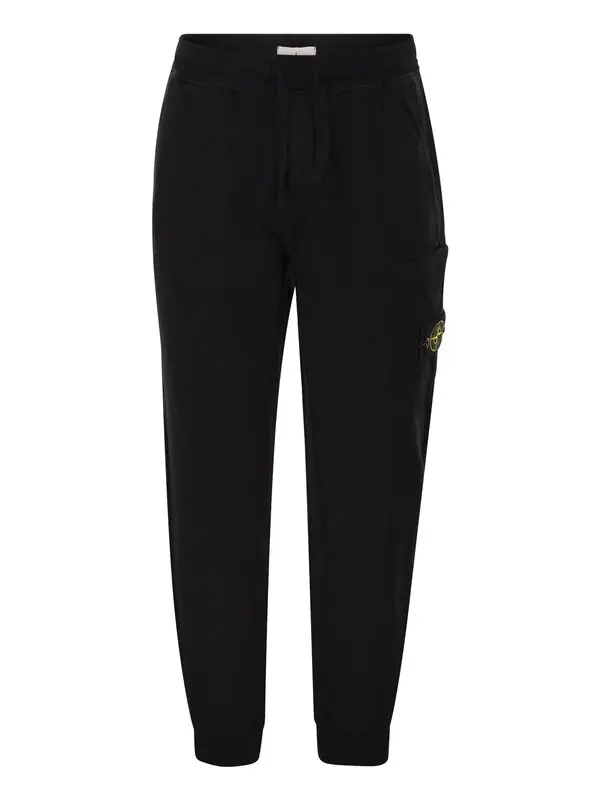 Stone Island Cotton Jogger Trousers With Cargo Pocket And Compass Badge - Black