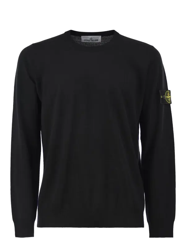 Stone Island Rws Pure Lightweight Wool Crew-neck Jumper With Embossed Stitching - Black