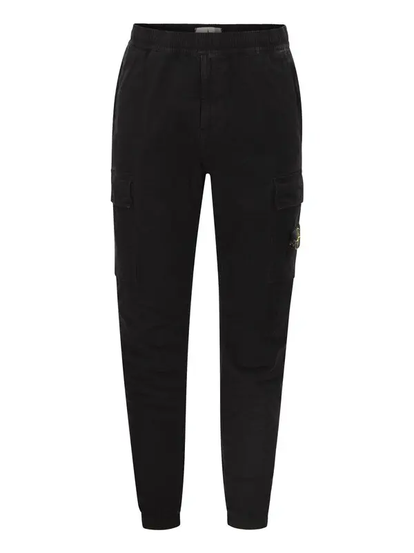 Stone Island Cargo Trousers In Cotton Twill With 'old' Treatment - Black