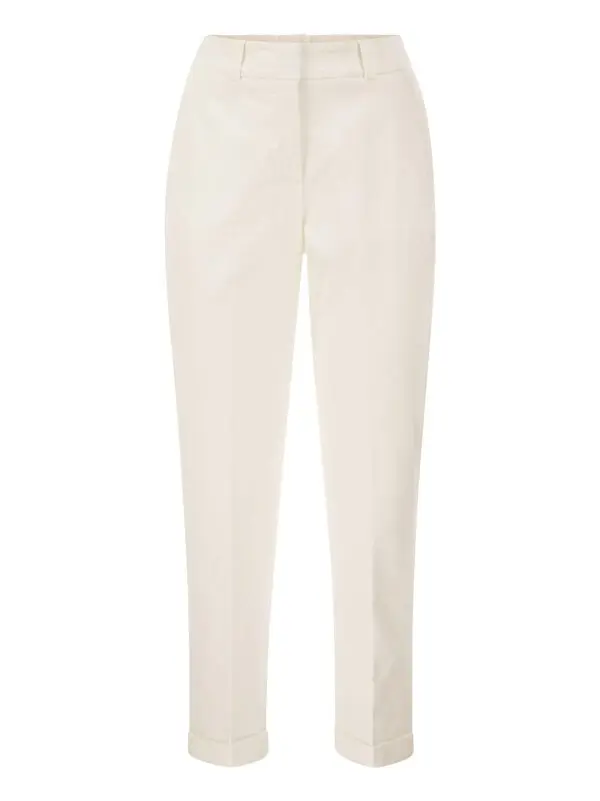 Peserico Stretch Cotton Tapered Trousers With Elasticated Waistband - White