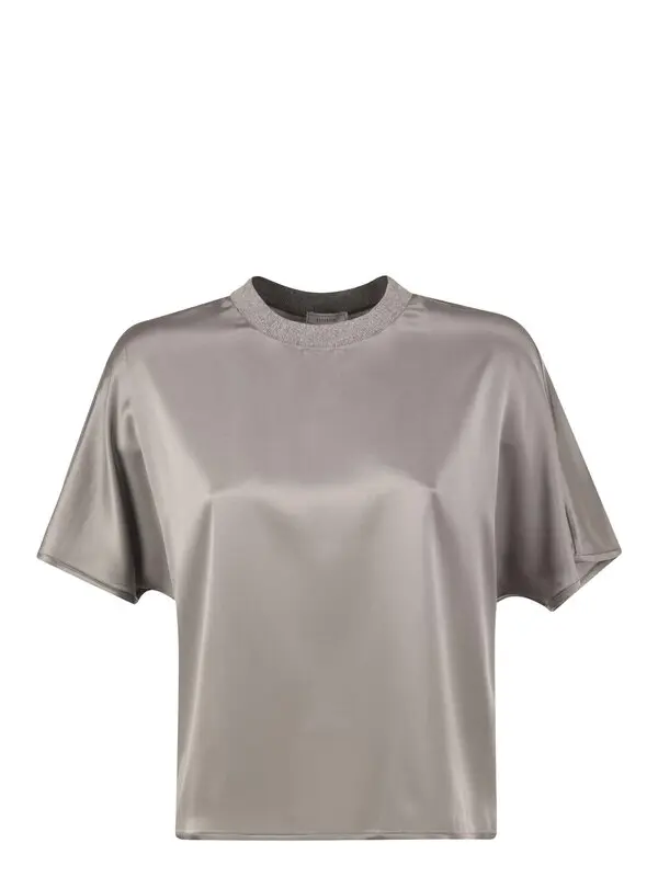 Peserico Stretch Silk Blouse With Lurex Knit Neckline - Multicolor