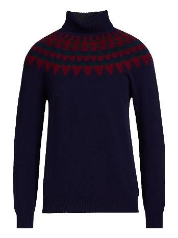 ZANONE Virgin Wool Geometric Print Turtleneck Sweater - Navy