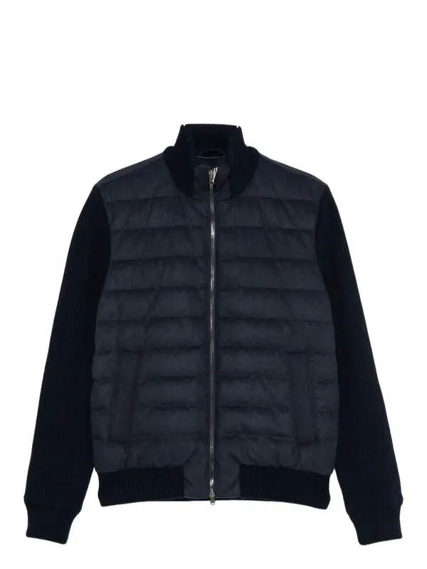 Herno Quilted High Neck Zip-up Coat With Ribbed Sleeves - Multicolor