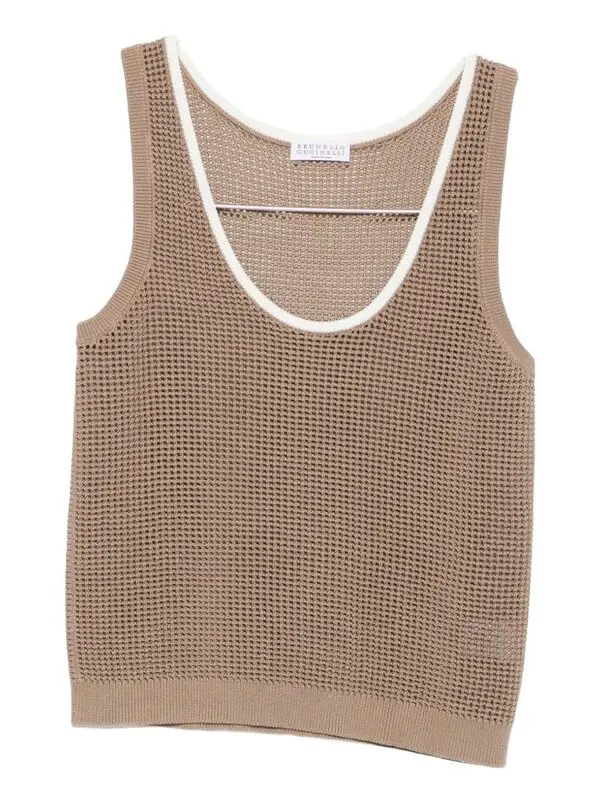 Brunello Cucinelli Sleeveless Open-knit Top With Contrast Trim - Multicolor