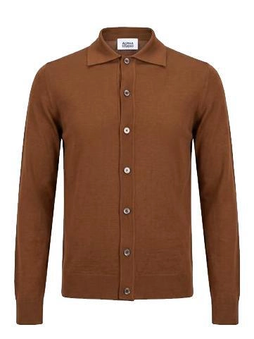 Alpha Studio Shirt Size Merino Wool - Brown
