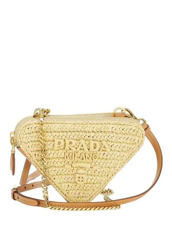 Prada Raffia Mini Triangle Shoulder Bag - Neutral