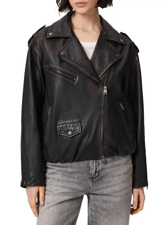 ALLSAINTS Samina Leather Biker Jacket - Black/brown