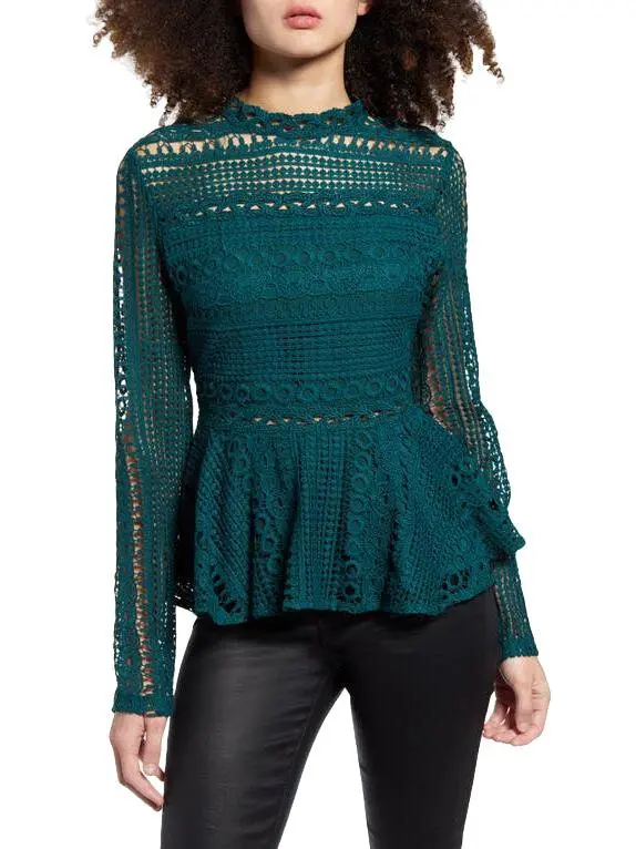 Endless Rose Crochet Lace Peplum Top - Green