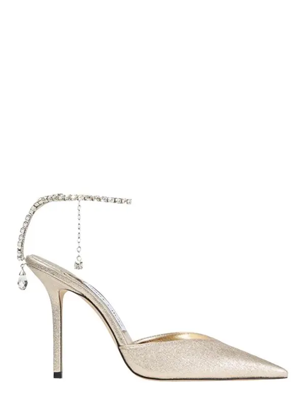 JIMMY CHOO Pointed-toe Stiletto Heels With Crystal Ankle Strap - Golden