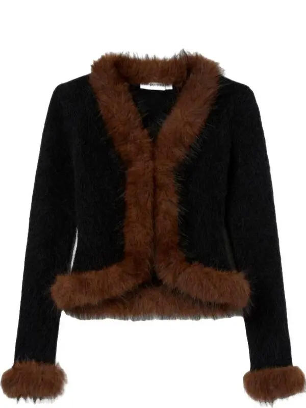 SELF-PORTRAIT Open-front Knit Cardigan With Fur Trim - Black