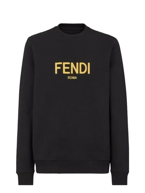 Fendi Crewneck Long Sleeve Sweatshirt With Logo Print - Black