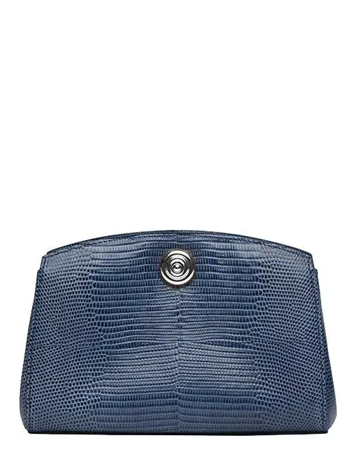 LIFFNER Pushlock Clutch In Lizard Embossed Leather - Blue
