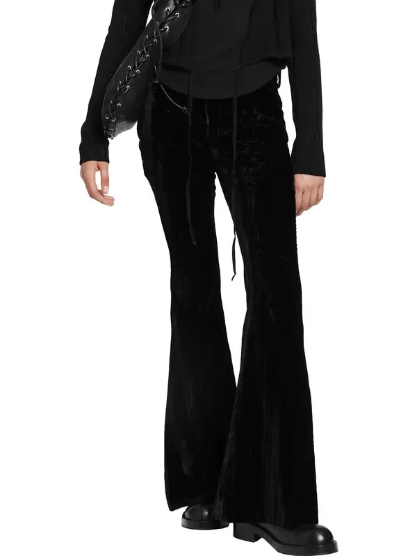 ANN DEMEULEMEESTER Adri Bootcut Trousers In Froissé Velvet - Black