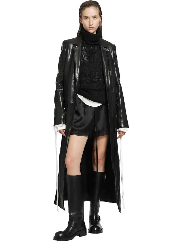 ANN DEMEULEMEESTER Virva Grained Leather Coat - Black