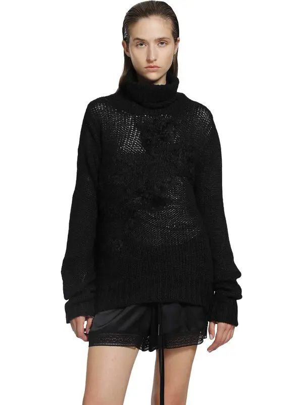 ANN DEMEULEMEESTER Fransina Rose Jacquard Turtleneck Sweater - Black