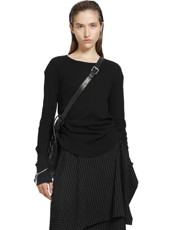 ANN DEMEULEMEESTER Long Sleeve Cropped Top With Gathered Detail - Black