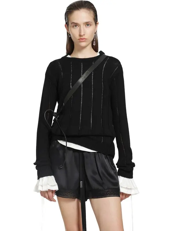 ANN DEMEULEMEESTER Cotton-cashmere Pinstripe Sweater - Black
