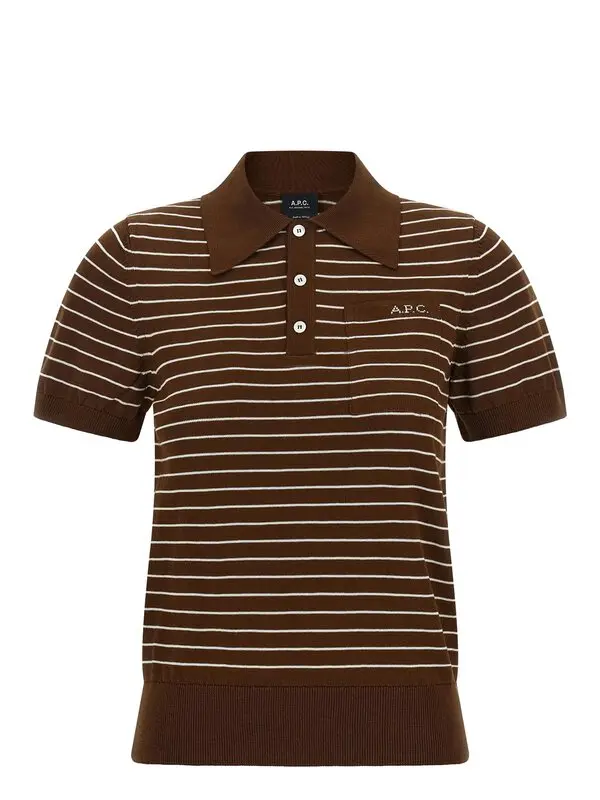 A.p.c. Aline Striped Knit Polo Shirt - Brown